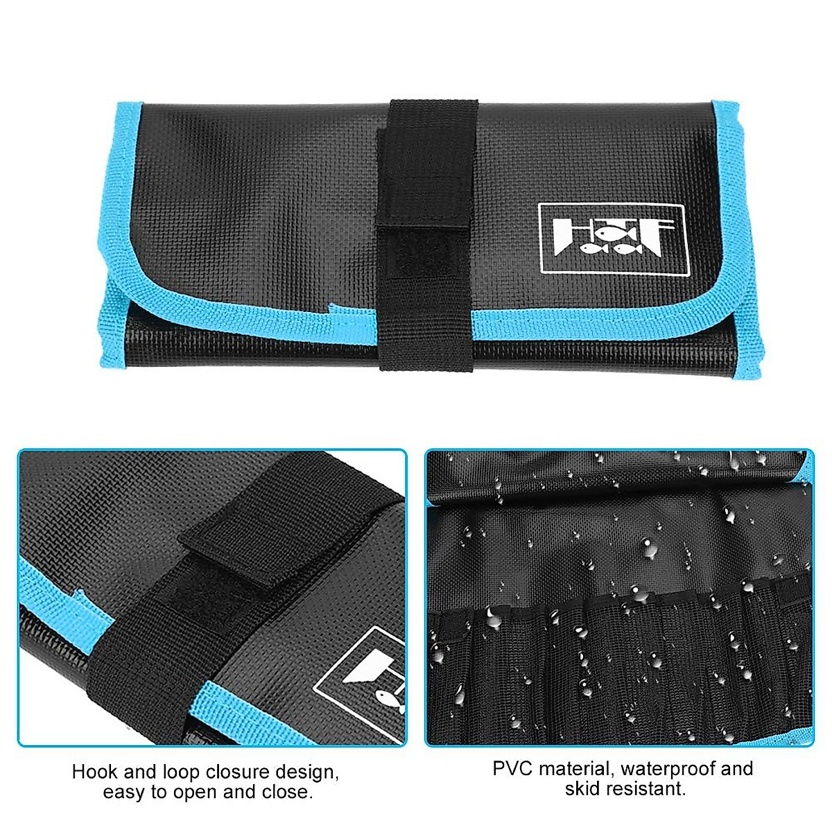 Alomejor Fishing Equipment Bag Waterproof Pockets Storage Spoons Baits Jigs Cast Lure Pouch for Outdoor Fishing(Blue)