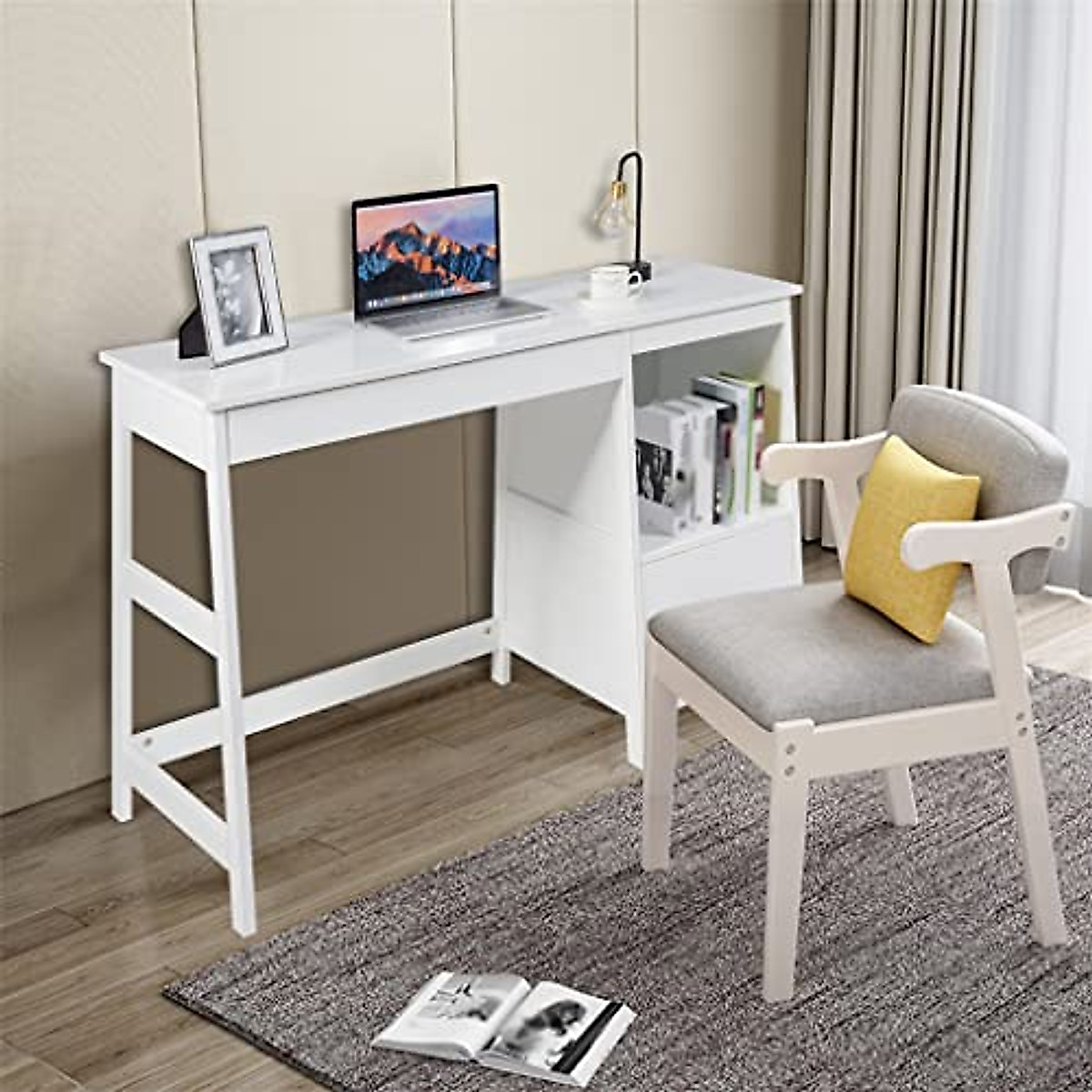 CZDYUF 47.5" Computer Desk Stand Desk Writing Study Workstation with Shelves and 2 Drawers