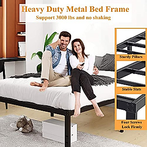 HISKIWUU Twin XL Bed Frame Heavy Duty 3000lbs 14 Inches,XL Twin Bed Frame Easy to Assemble Anti-Slip Noise Free,Bed Frame Twin XL No Box Spring Needed,Under Bed Storage,Black
