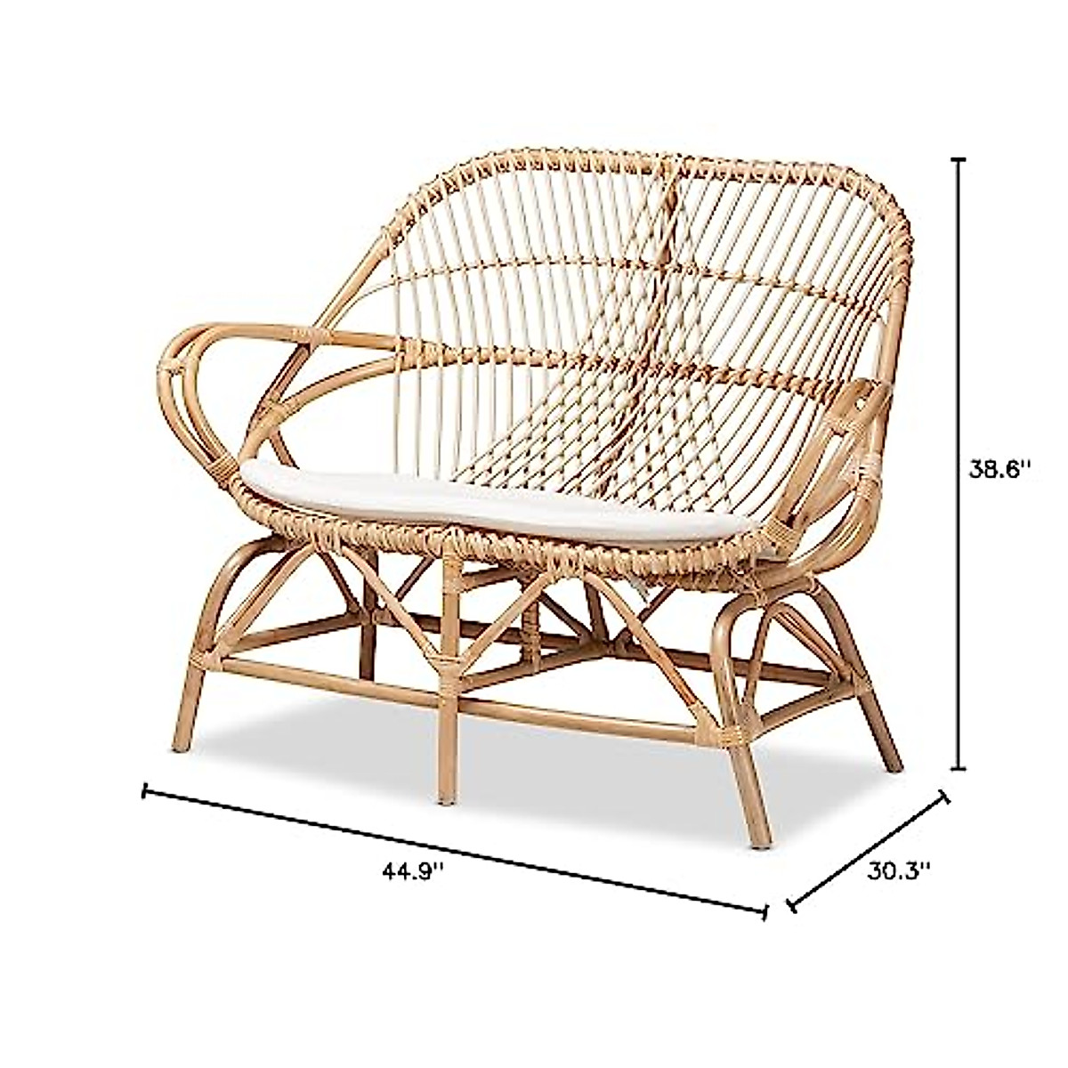 Baxton Studio Bali & pari Jayden Modern Bohemian White Fabric Upholstered and Natural Rattan Loveseat