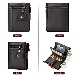 TEUEN Large Capacity RFID Blocking Genuine Leather Wallet for Men 11 Card Slots 2 ID Windows Snap Button Bifold Wallets