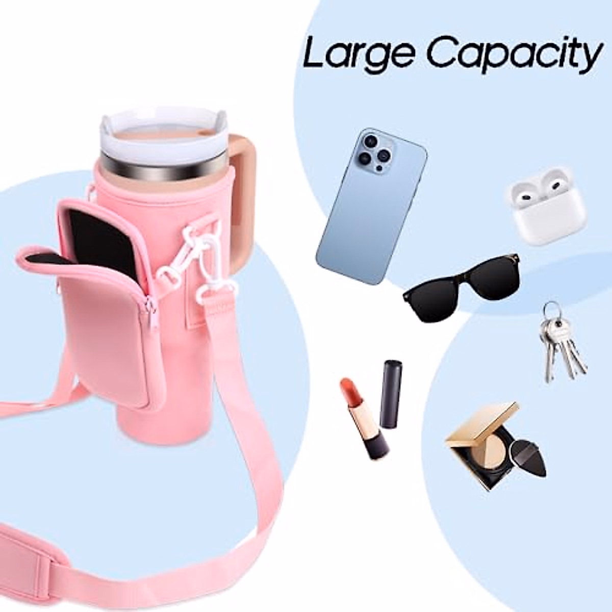 Water Bottle Carrier Bag with Pouch Compatible with Stanley 40oz Tumbler with Handle, Water Bottle Pouch for Stanley Quencher H2.0 Flowstate, Stanley Adventure Quencher, Simple Modern 40 oz Tumbler