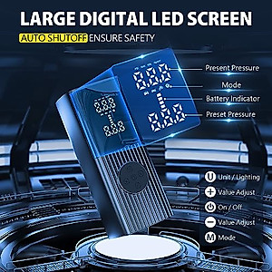 Air Compressor, EnjoyNest Portable Tire Inflator Air Pump for Car Tires (Real 9000mAh &150PSI) Faster + Powerful + Enduring Car Accessories with Digital Screen for Cars, Bike, Inflatables, Balloons