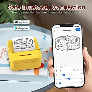 MOINWOND Sticker Printer Mini Portable Thermal Printer Sticker Maker Machine,Bluetooth Inkless Pocket Printer Rechagreable for DYI Journal,Notes,Memo,Photo with Thermal Paper,Yellow D1