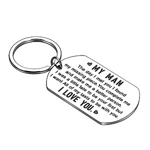 Valentines Day Gifts for Man To My Man Keychain Anniversary Birthday Gifts for Him Men Husband Wedding I Love You Couples Gift for Boyfriend Hubby Fiance Groom from Her Wife Girlfriend Fiance Keyring