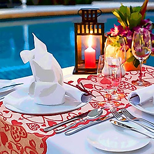 Valentines Table Runner Red Heart Print Valentines Day Decorations 13x72 inches Lace Love Table Runner for Home Wedding Party Valentines Day Table Decorations Long Line for Dinner(Random Style)