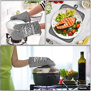 GROBRO7 6Pcs Cotton Oven Mitts and Pot Holders Set Happiness is Homemade Heat Resistant Hot Pad Machine Washable Microwave Gloves with Hanging Loop Pocket Potholder for Kitchen Baking Cooking Grilling