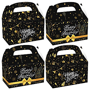 CIEOVO 24 Pack Black Gold Birthday Cardboard Treat Box Happy Birthday Black Gold Party Favor Boxes Party Goody Bags Treat Boxes for Men and Woman Birthday Supplies