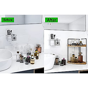 2-Tier Corner Bathroom Counter Organizer,Dorhors Bathroom Counter Tray and Vanity Organizer,Makeup and Cosmetic Storage Organizer,Wood Countertop Organizer for Kitchen,Bathroom,Dresser