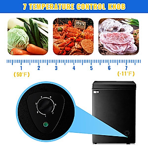 Chest Freezer WANAI 3.5 Cubic Deep Freezer with Top Open Door and Removable Storage Basket, 7 Gears Temperature Control, Ideal for Office Dorm or Apartment (Black)