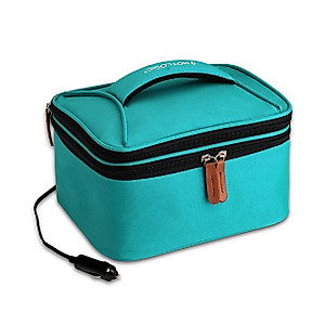 HOTLOGIC Mini XP Portable Electric Lunch Box Food Heater - Expandable Food Warmer Tote and Heated Lunchbox for Adults Work/Car/Home - Easily Cook, Reheat, and Keep Your Food Warm - TEAL - 120V