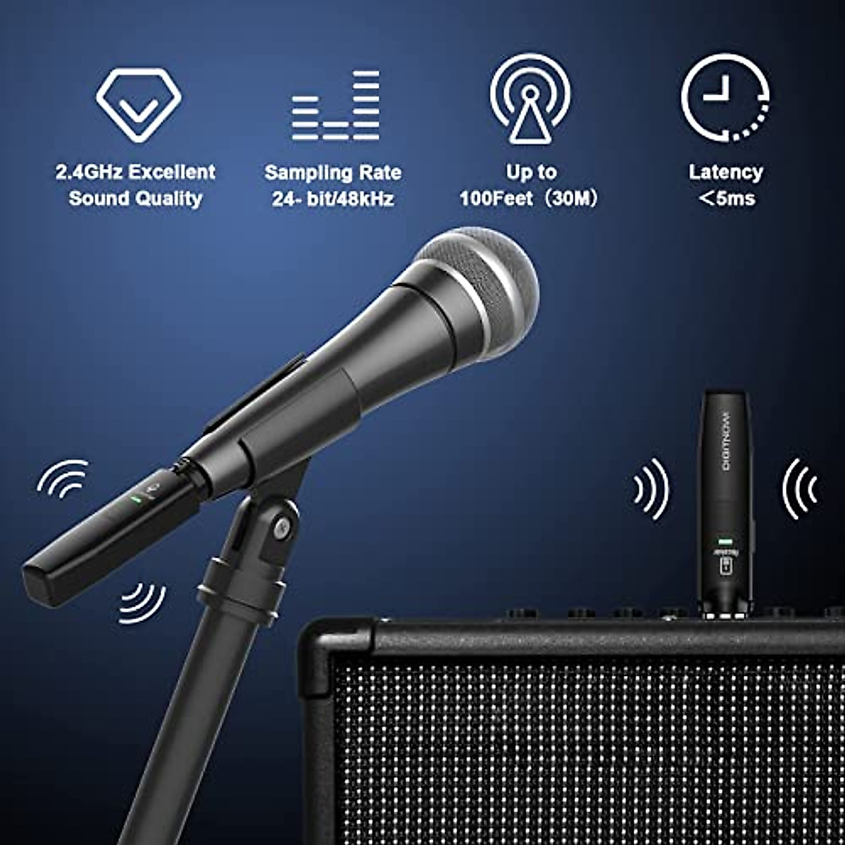 Rybozen Microphone Wireless System,2.4GHz Wireless Mic Adapter,Rechargeable Wireless XLR Transmitter and Receiver Compatible for Dynamic Microphone Audio Mixer, PA System and DSLR Camera, Black
