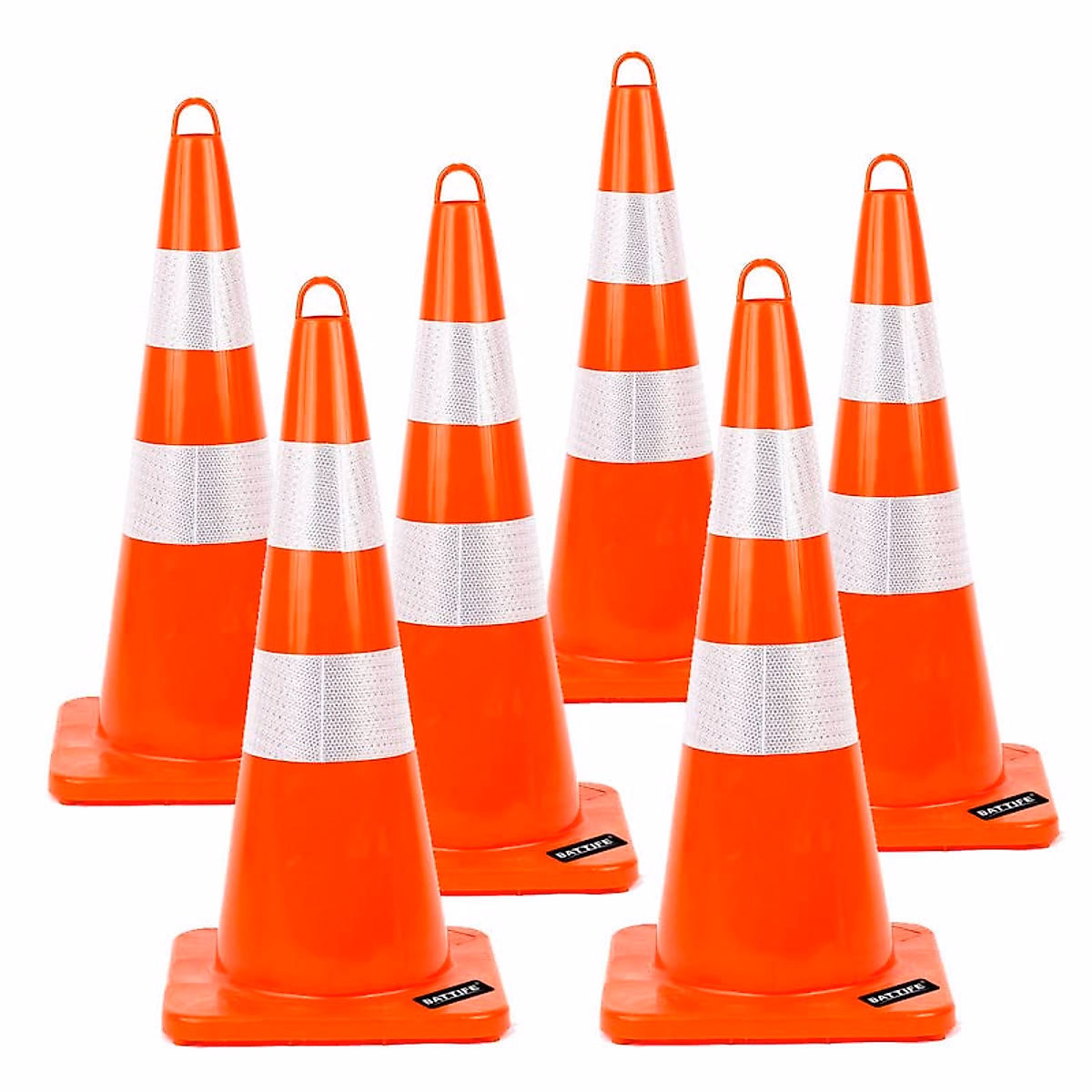 BATTIFE 28 inch Traffic Safety Cones 6 pcs with Reflective Collars, Durable PVC Orange Construction Cones for Home Road Parking Use