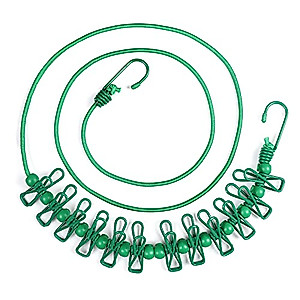 Travel Clothesline, Portable Retractable Clothesline with 12pcs Clothespins for Indoor Laundry Drying, Outdoor Camping Accessories by HAWATOUR, Green