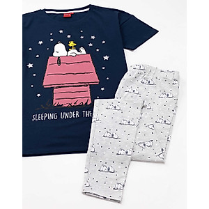 Snoopy Pajamas Ladies Womens Top Long Or Short Bottoms Options Navy Pjs Medium