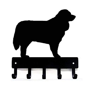 The Metal Peddler Bernese Mountain Key Holder & Leash Hanger for Wall - Large 9 inch Wide with 5 Hooks - Made in USA
