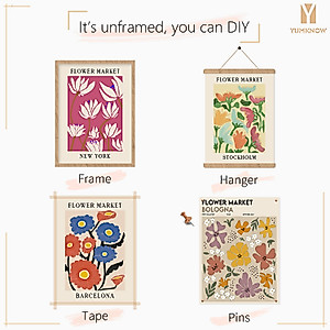 Mid Century Modern Decor - Museum Gallery Wall Poster Print - Abstract Minimalist Wall Art - Preppy Aesthetic Pictures - Flower Market Wall Art - Danish Pastel Art Print - Set of 6