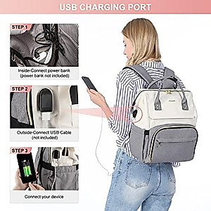 LOVEVOOK Laptop Backpack Purse for Women, 17 Inch Computer Business Stylish Backpacks, Doctor Nurse Bags for Work, Casual Daypack Backpack with USB Port, White-Grey