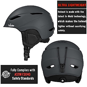 TurboSke Ski Helmet, Snowboard Helmet Snow Sports Helmet, Audio Compatible Helmet for Men, Women and Youth (S, Black)