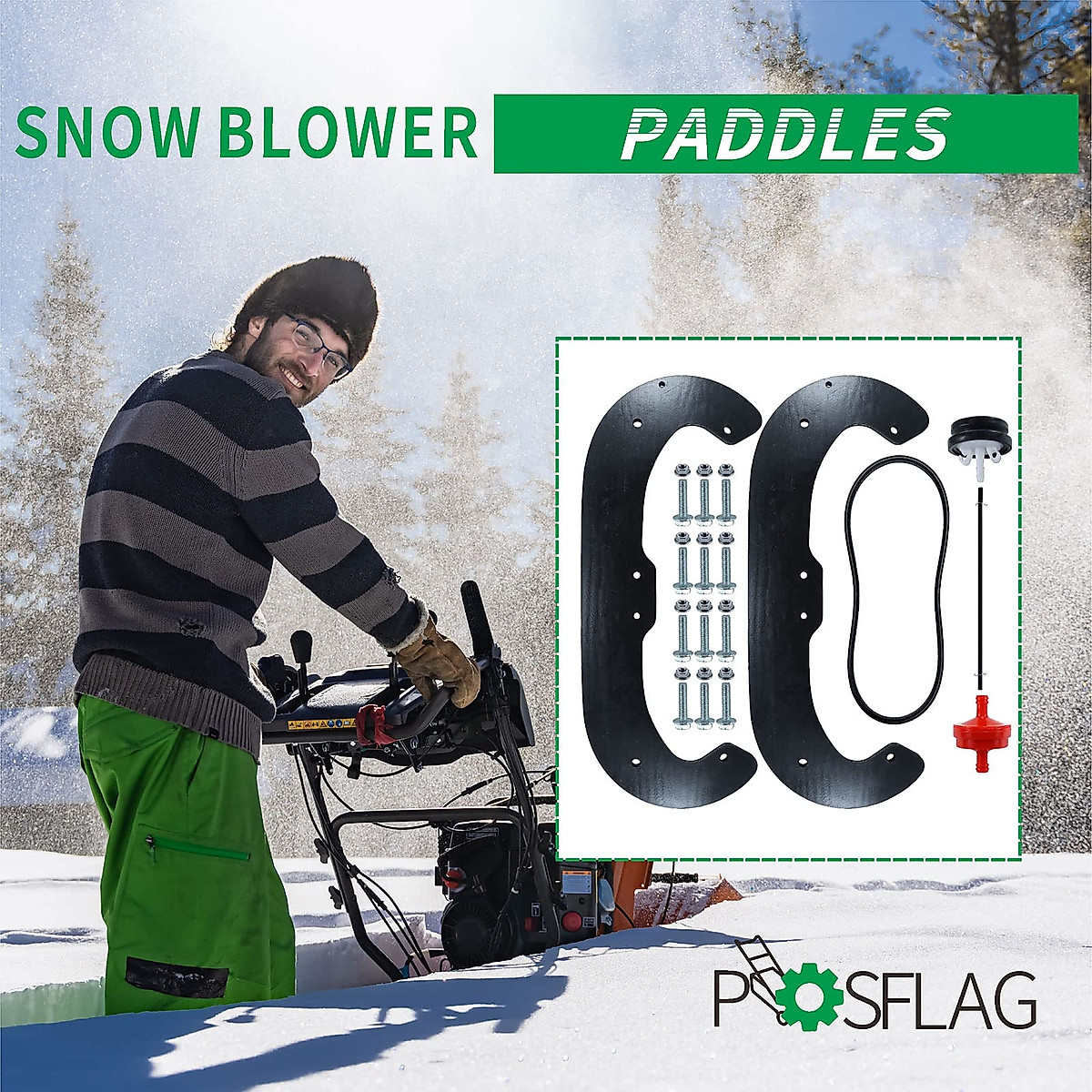 POSFLAG 84-1980 Paddles with 75-9010 Belt 66-7460 Primer Bulb 801254 Spark Plug Replaces 75-9090, 80-0660, 80-660 for Toro CCR Powerlite 38170, 38171, 38172, 38175, 38176, 38178, 38182 Snowthrowers