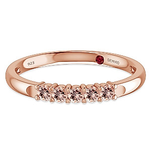 GEMVIO Collection Five Stone Ring, Round Cut Natural Morganite Gemstone Engagement Ring in 14K Rose Gold Over Sterling Silver Anniversary Wedding Band Ring(0.15 Cttw)-5.5