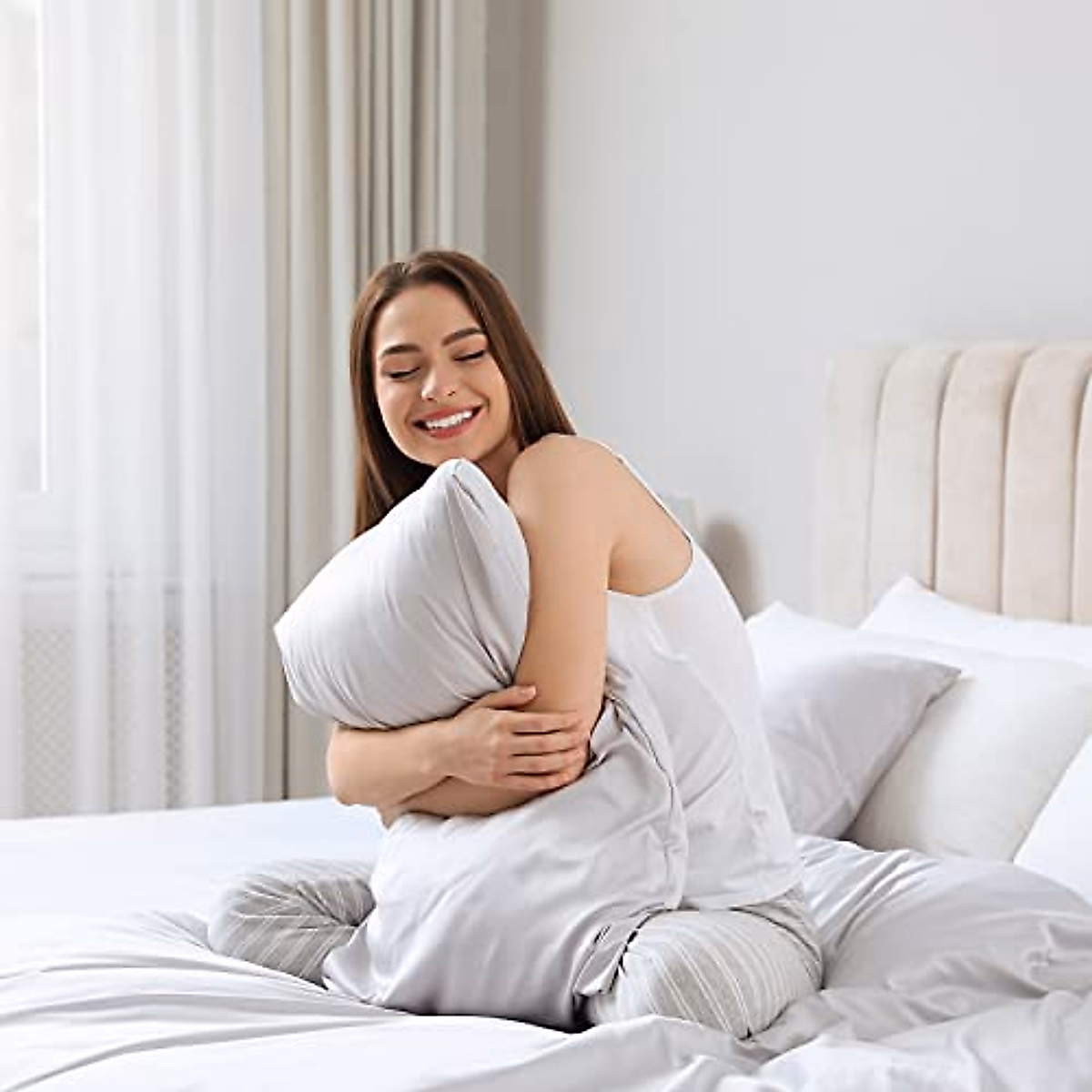 CozyLux 100% Organic Bamboo-Rayon Sheets Twin Size - 3 Piece Set, White, Oeko-TEX Certified, Luxury Silky Cooling Bed Sheet Set, 16" Deep Pockets, Luxuriously Soft