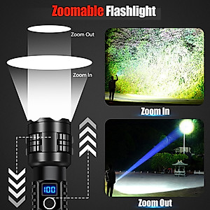 igokqsdg Torce LED High Lumen Ricaricabili, 250000 Lumen XHM77.2 Flash Super Luminoso USB, Torcia Portatile Ad Alta Potenza, Torcia Potente Impermeabile per Campeggio di Emergenza