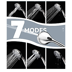 JDO Shower Head with Handheld, High Pressure Handheld Shower Head 7 Settings, Detachable Shower Head Set with Stainless Steel Hose and Shower Bracket (Chrome)