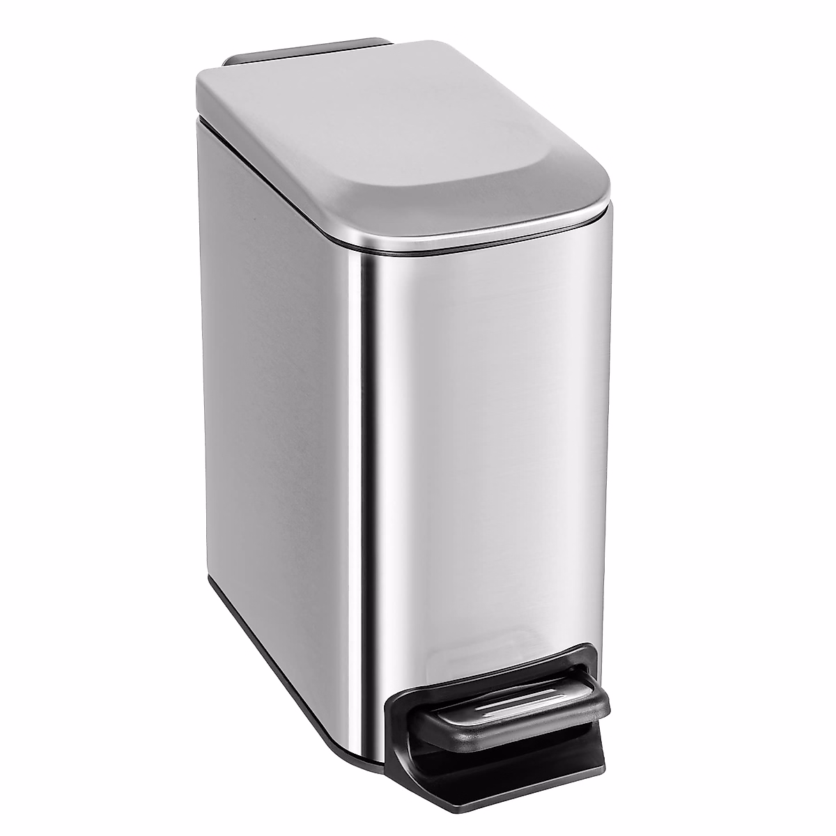TrashAid Small Bathroom Trash Can with Lid Soft Close, 6 Liter / 1.6 Gallon Stainless Steel Garbage Can Narrow with Removable Inner Bucket, Step Pedal (Silver)