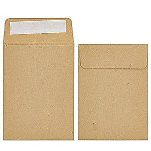 100 Pack Small Seed Saving Envelopes, Bulk 3x4 Empty Paper Packets with Adhesive for Coins, Stamps (Brown)