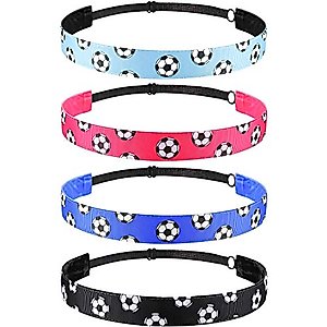 SATINIOR 4 Pieces Non-slip Soccer Headband for Girl Adjustable Football Hairband Sport (Black, Blue, Rose Red, Light Blue)