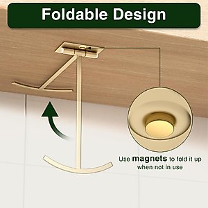 Josmimic Adhesive Banana Hook Under Cabinet: Banana Holder - Banana Hanger - Under Counter Banana Hanger - Folding Banana Hook, Folds Up When Not in Use, Keep Bananas Fresh - Gold - 2 Pack