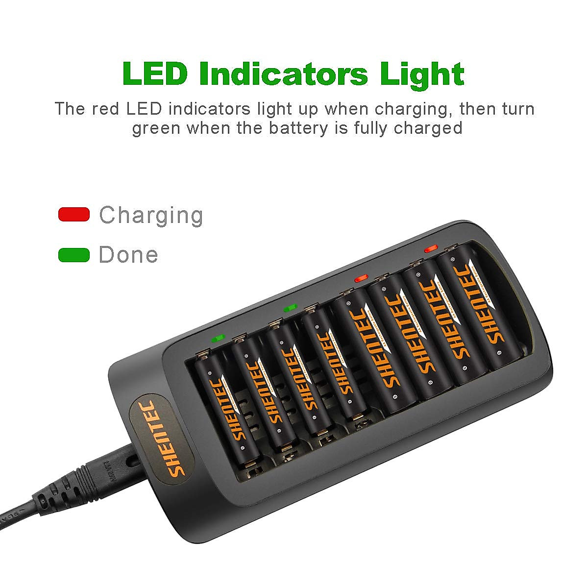 Shentec 8 Packs 2.5Ah High Capacity Rechargeable AA Batteries Ni-MH Rechargeble Battert with AA AAA Battery Charger