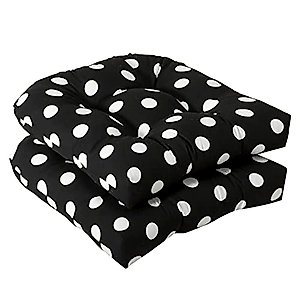 Pillow Perfect - 386065 Outdoor/Indoor Polka Dot Tufted Seat Cushions (Round Back), 19" x 19", Black, 2 Pack