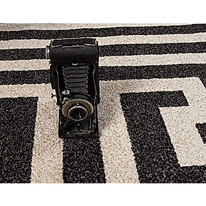 Unique Loom Athens Collection Classic Geometric Modern Border Design Area Rug, 7 ft x 10 ft, Black/Beige