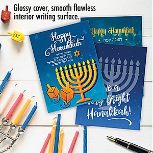 The Best Card Company - 10 Assorted Chanukah Thank You Notecards Bulk Box Set 4 x 5.12 Inch with Envelopes (10 Designs, 1 Each) Jewish Holiday Cards Hanukkah Lights AM6140HYG-B1x10