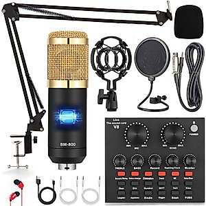 ALPOWL Podcast Equipment Bundle, Audio Interface with All in One Live Sound Card and BM-800 Condenser Microphone, Perfect for Recording, Broadcasting, Live Streaming, YouTube, TikTok (BM800-V8G)