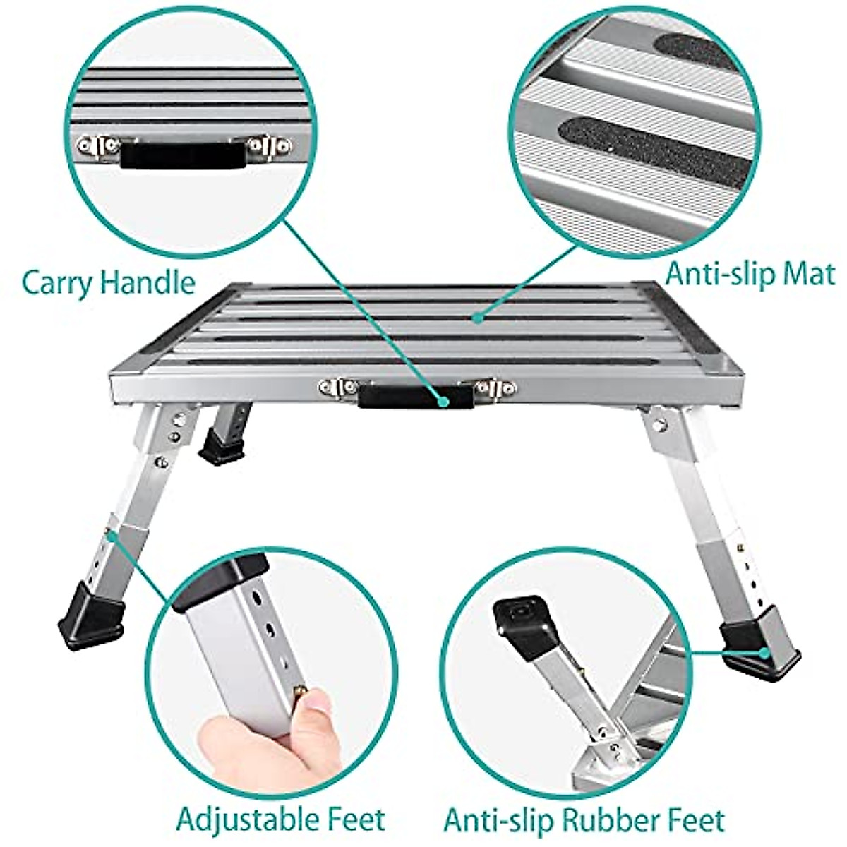 VOGREX 19" x 12.5" RV Steps, Adjustable Height Folding Platform Step Stool with Non-Slip Rubber Feet, Aluminum Step Accessories for RV Camper Traile, Supports Up to 1000 lbs