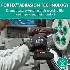 HyFlex 11-840 Ergonomic Abrasion-Resistant Nitrile Foam Industrial Gloves for Automotive, Fabrication, EMS, Utilities - Size 9, Black (12 Pairs)