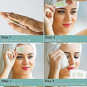 Charmonic Facial Wax Strips-60 Strips, Facial Hair Removal for Women, Hair Remover Waxing Kit for Face Eyebrow Upper Lip Cheek, Waxing Strips for All Skin Types with 60 Face Wax Strips + 6 Wax Wipes