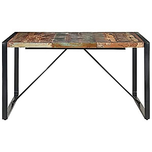 Tidyard Dining Table Rough Raclaimed Wood Tabletop Dinner Table Powder-Coated Steel Legs for Kitchen, Bistro, Restaurant, Home Furniture 55.1 x 55.1 x 29.5 in