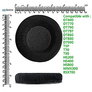 Geekria Comfort Velour Replacement Ear Pads for Beyerdynamic DT990 DT880 DT860 DT797 DT790 DT770 DT440 RSX700 MMX300 HS800 HS400 HS200 T90 T70 T5P Headphones Ear Cushions, Headset Earpads (Black)
