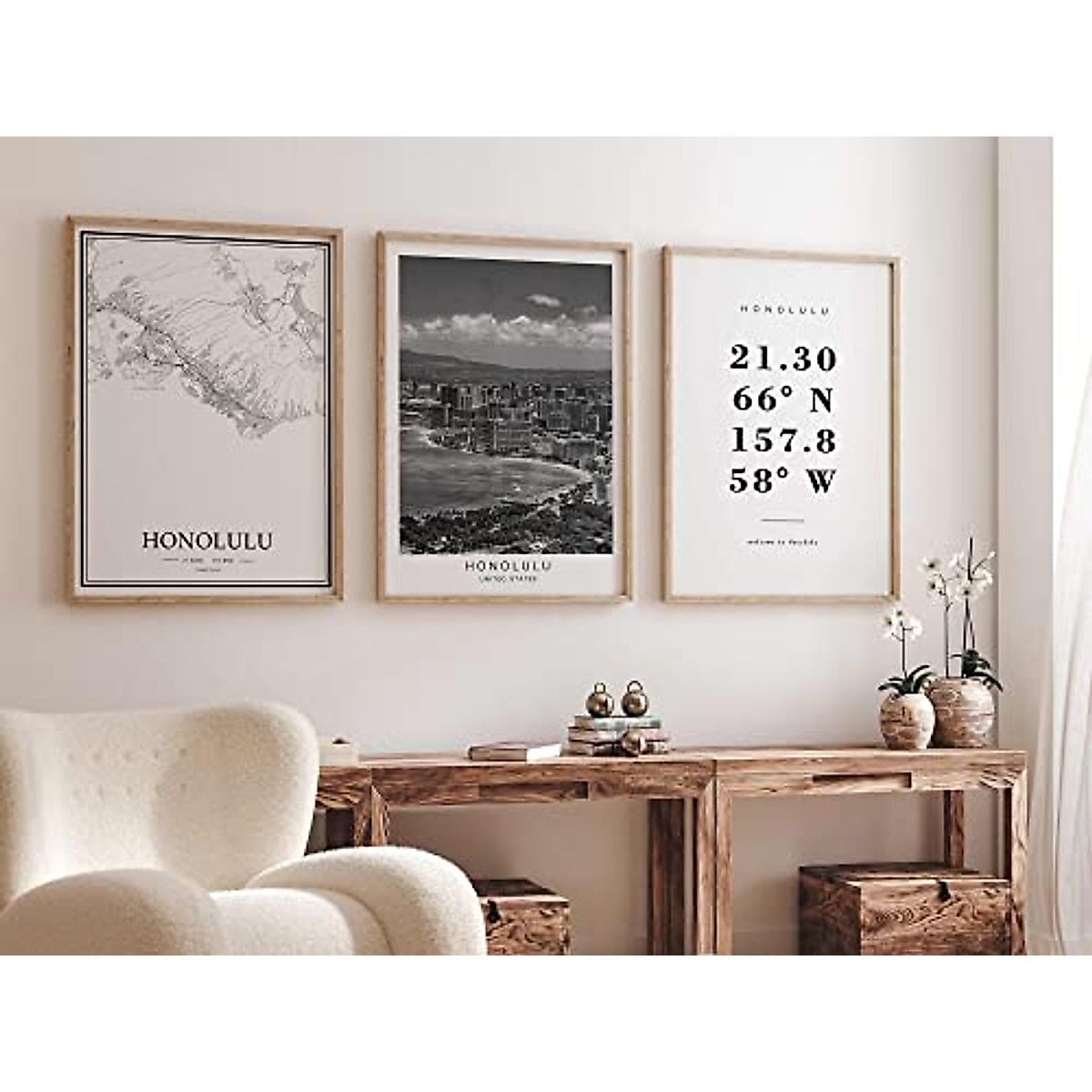 Dear Mapper Honolulu United States View Abstract Road Modern Map Art Minimalist Painting Black and White Canvas Line Art Print Poster Art Line Paintings Home Decor (Set of 3 Unframed) (12x16inch)