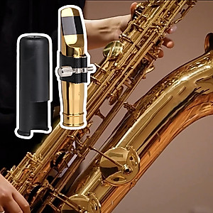 Yibuy Golden B-flat Tenor Saxophone Mouthpiece Gold 6# PU Leather Cap 10.6x3.5cm