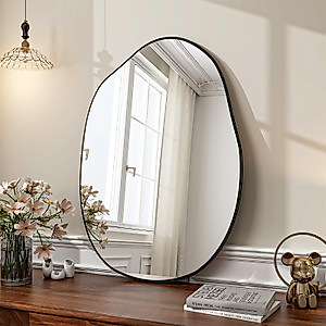 HARRITPURE Irregular Wall Mirror 26"x40" Black Asymmetrical Bathroom Mirror Wood Framed Modern Decorative Vanity Mirrors for Bedroom Living Room Entryway