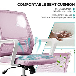 Office Chair, Desk Chair Ergonomic Pink Office Chair Computer Chair, Home Office Desk Chairs with Wheels Pink Desk Chair, Mid Back Mesh Office Chair Rolling Swivel Chair with Lumbar Support Armrests