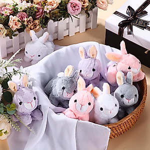 Sratte 16 Pcs Easter Bunny Stuffed Animal Bulk 4.7 Inch Small Plush Rabbit Keychains Detachable Bunny Party Favors Plushies for Birthday Baby Shower Easter Basket Stuffers Decorations