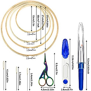 53 Pieces Cross Stitch Tool Embroidery Starter Kit, Includes Bamboo Circle Cross Stitch Hoop Ring, Vintage Sewing Scissors, Needle-Threading Tools, Thimbles, Floss Bobbins, Seam Ripper and Embroidery