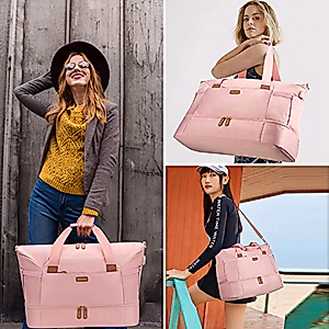 BAGODI Gym Bag for Women, Weekender Overnight Bag with USB Charging Port, Sport Travel Duffel Bag with Wet Pocket & Shoe Compartment, Carry on Tote Bag for Travel/Gym/School 5 Pcs Set