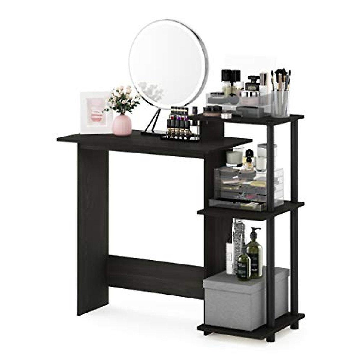 Furinno Efficient Home Laptop Notebook Computer Desk with Square Shelves, Espresso/Black